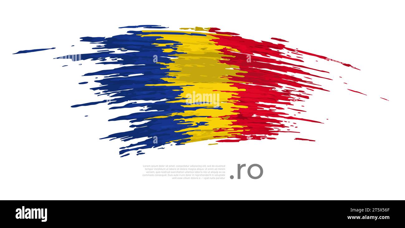 Romania flag. Brush strokes, grunge. Stripes colors of the romanian ...