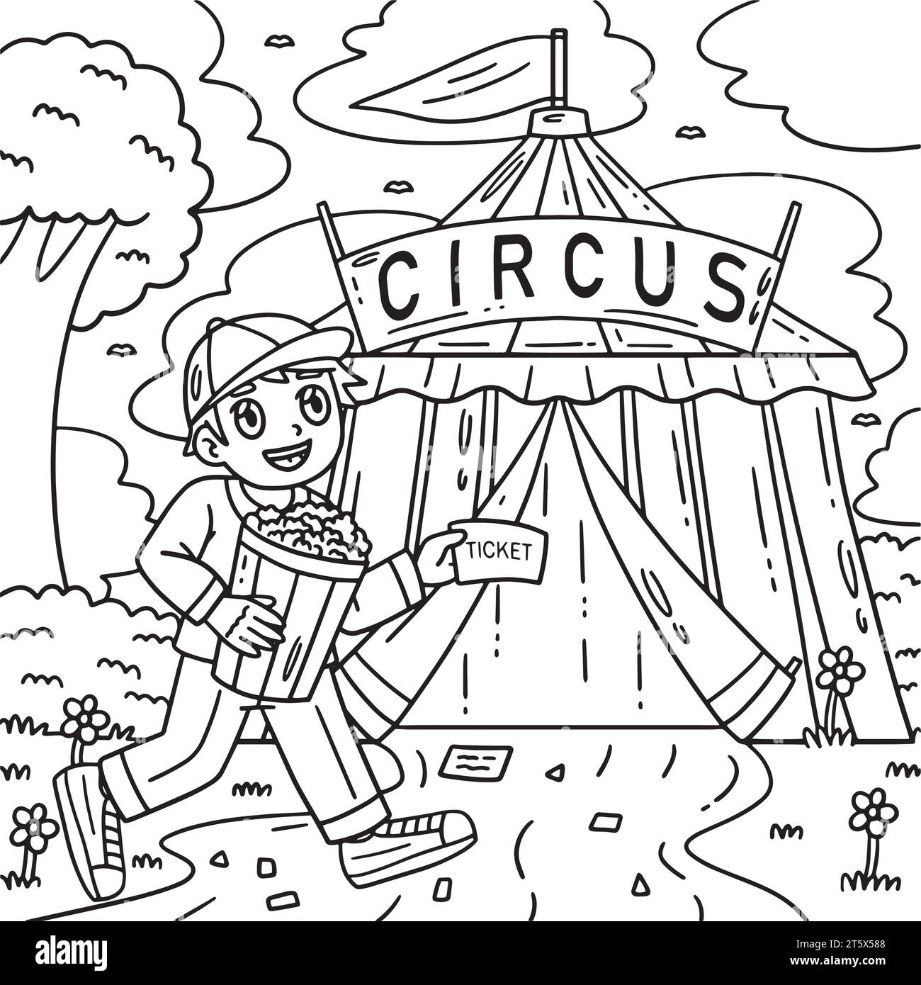 Child in Front of a Circus Tent Coloring Page Stock Vector Image & Art ...