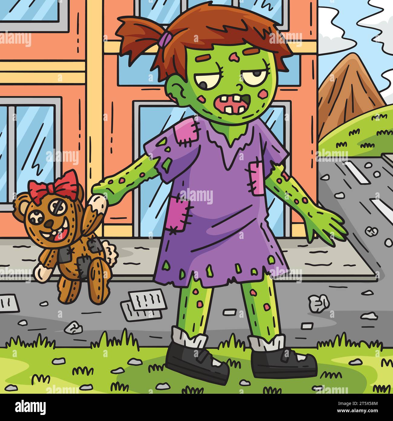 Zombie Girl with a Plushie Colored Cartoon Stock Vector Image & Art - Alamy