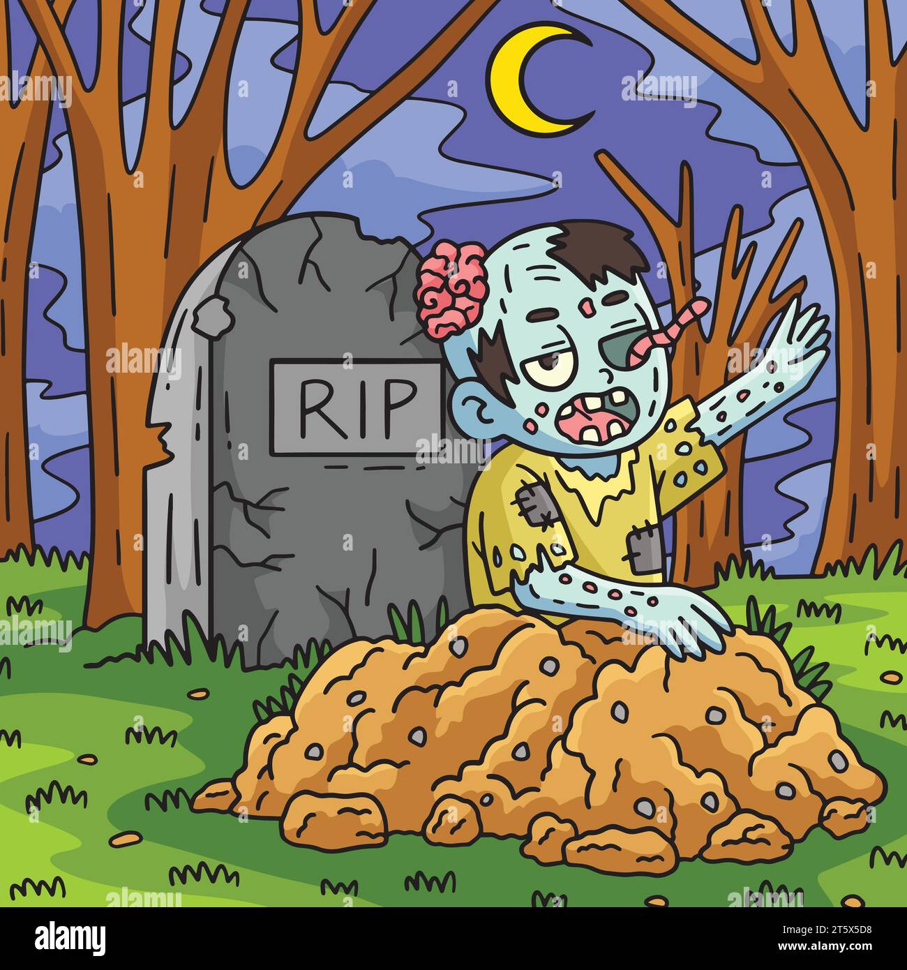 Zombie Rising from the Grave Colored Cartoon Stock Vector Image & Art ...