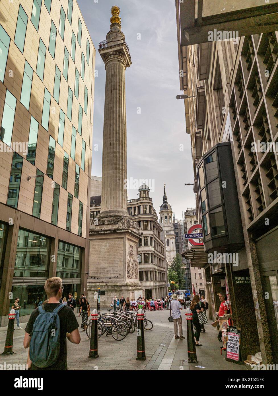 Monument to the Great Fire of London, Fish St Hill, London Stock Photo ...