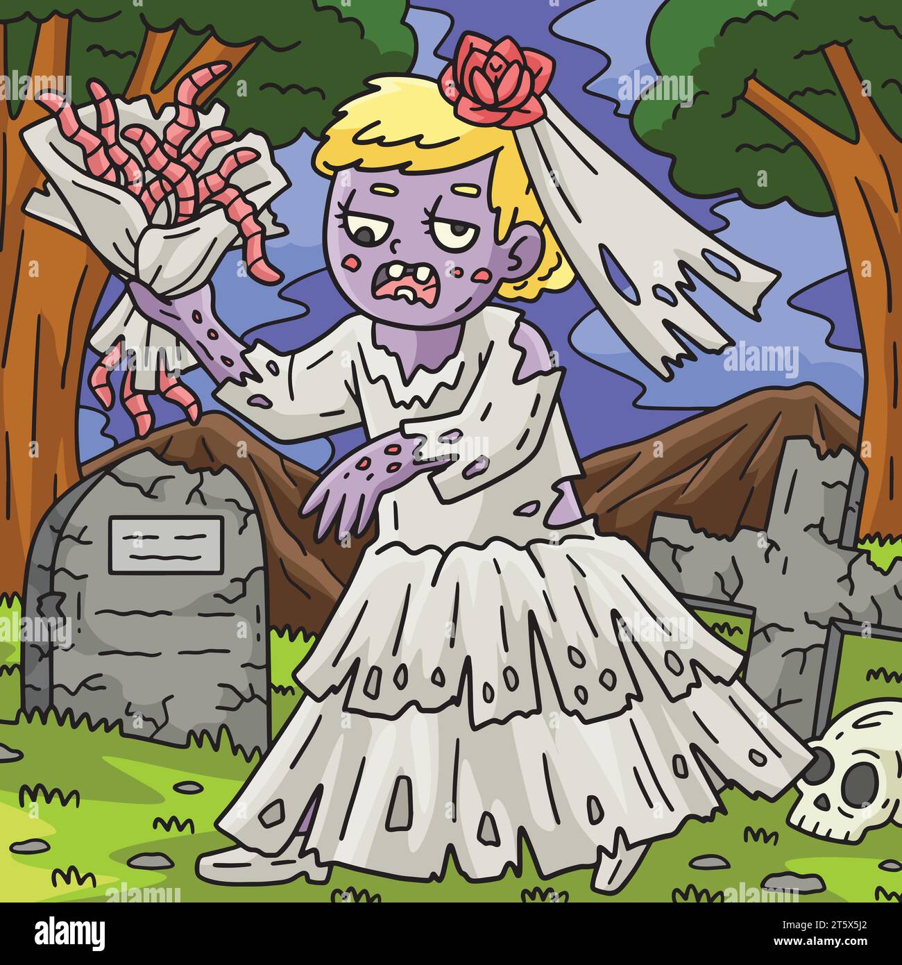 Zombie Bride Colored Cartoon Illustration Stock Vector Image & Art - Alamy