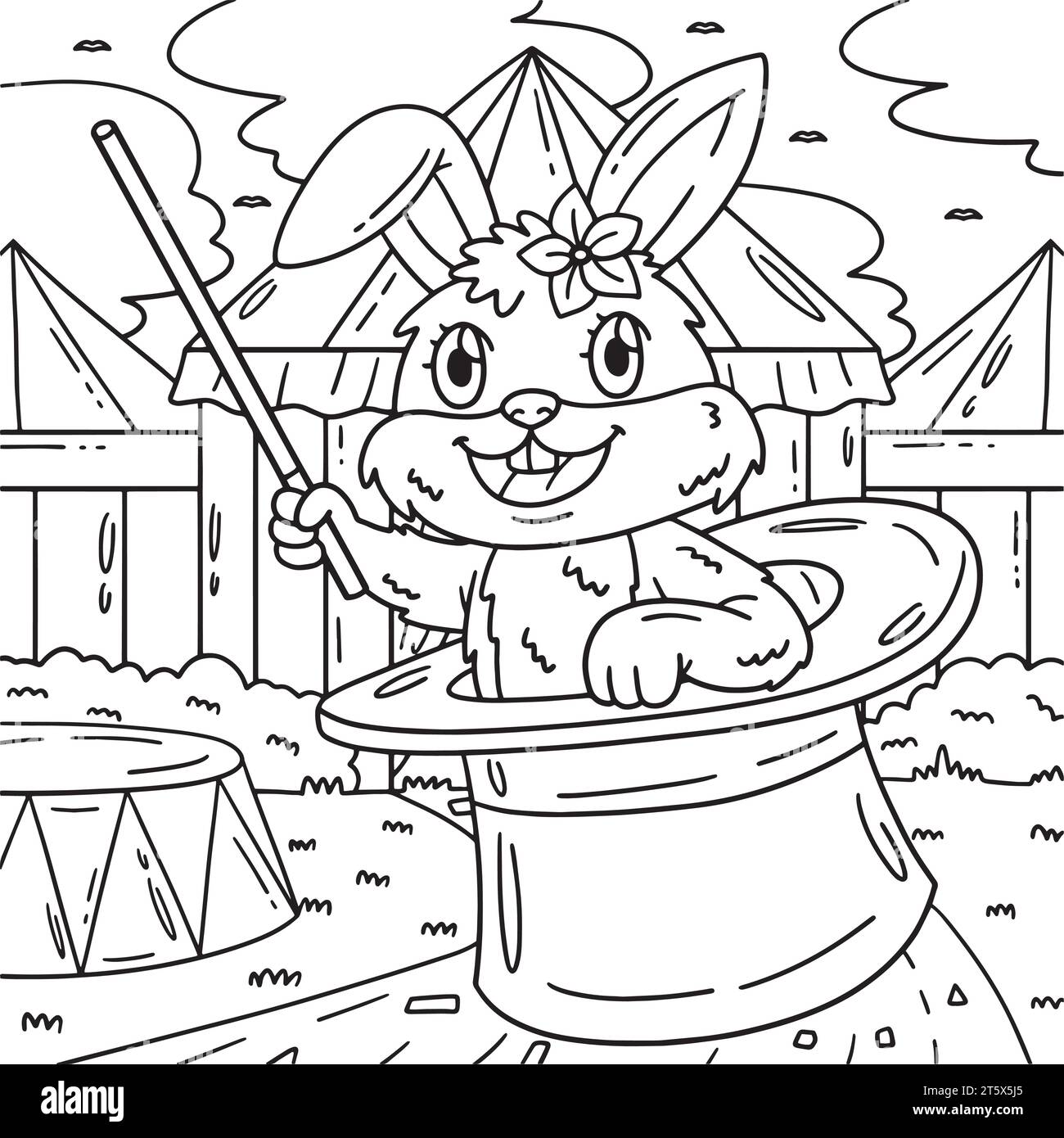 Circus Rabbit in Magician Hat Coloring Page Stock Vector Image & Art ...