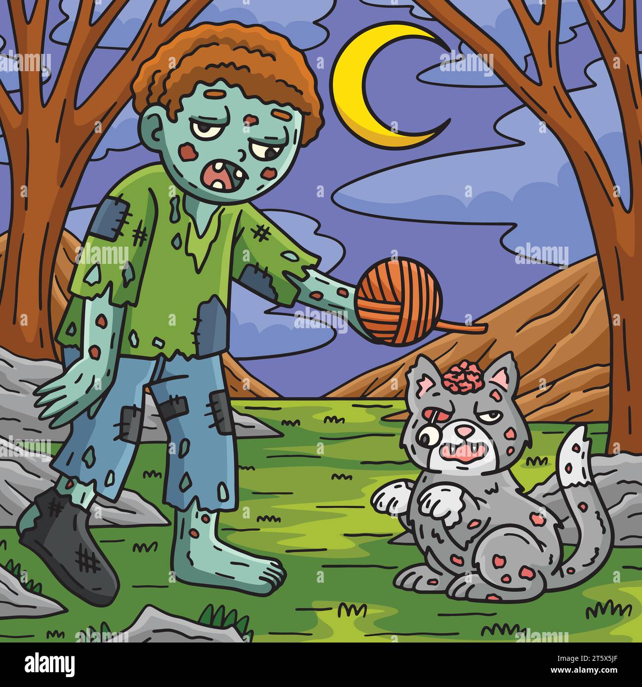 Zombie and Undead Cat Colored Cartoon Illustration Stock Vector Image ...