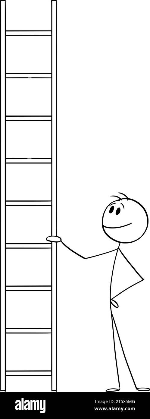 Person Holding Ladder, Vector Cartoon Stick Figure Illustration Stock ...