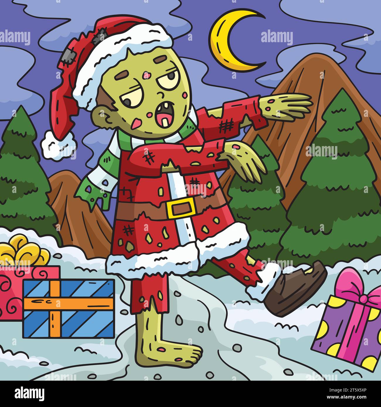 Zombie Santa Outfit Colored Cartoon Illustration Stock Vector Image ...