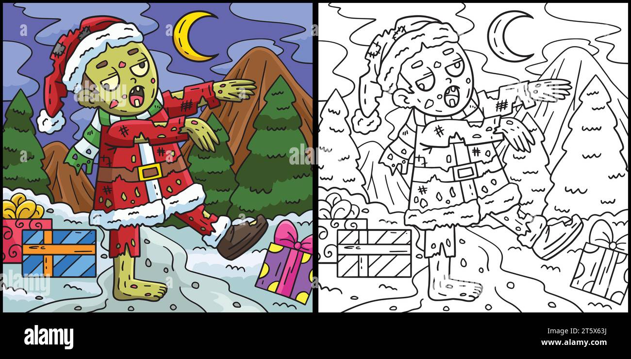 Zombie in Santa Outfit Coloring Page Illustration Stock Vector Image ...