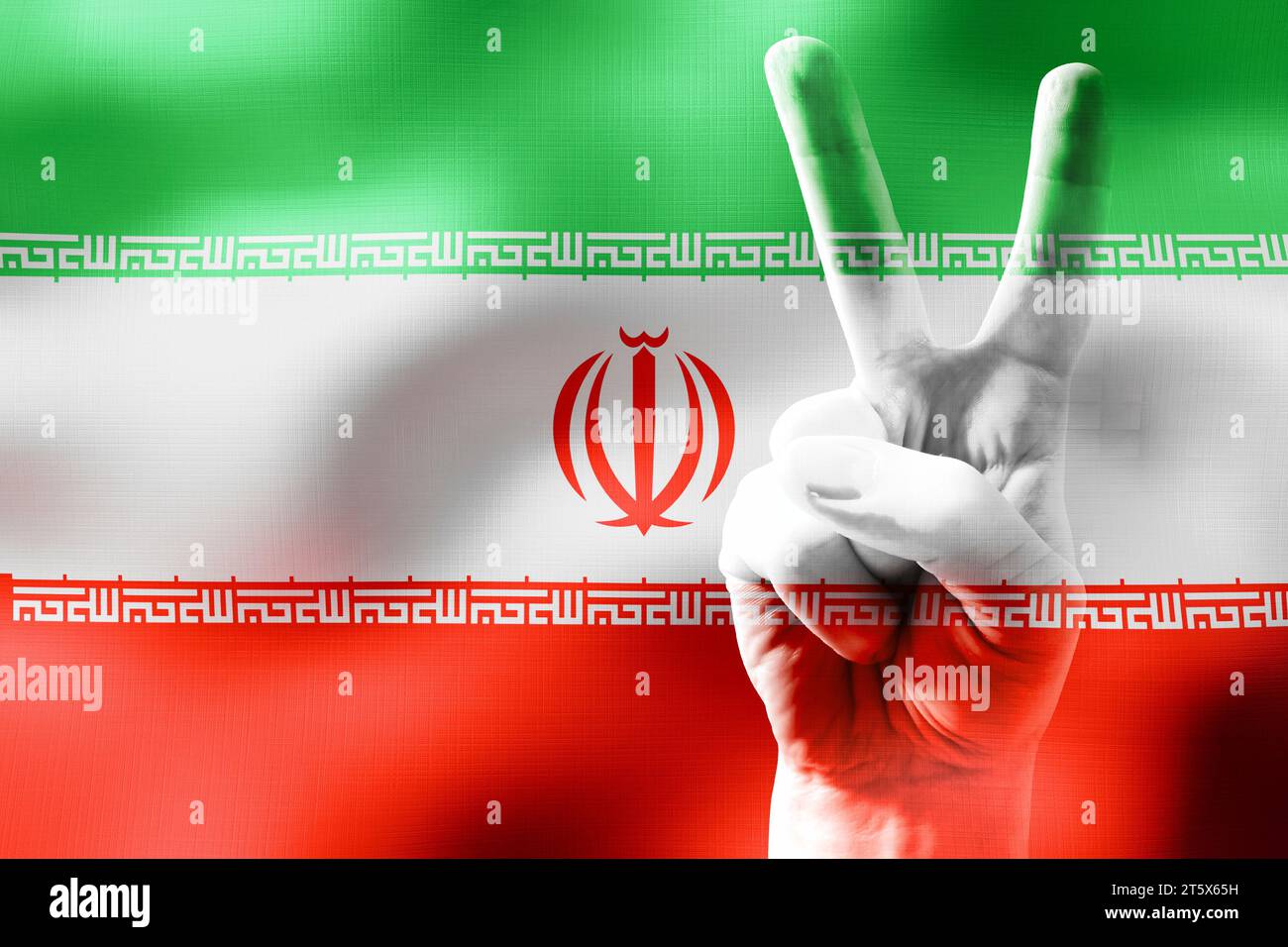 Iran - two fingers showing peace sign and national flag Stock Photo - Alamy