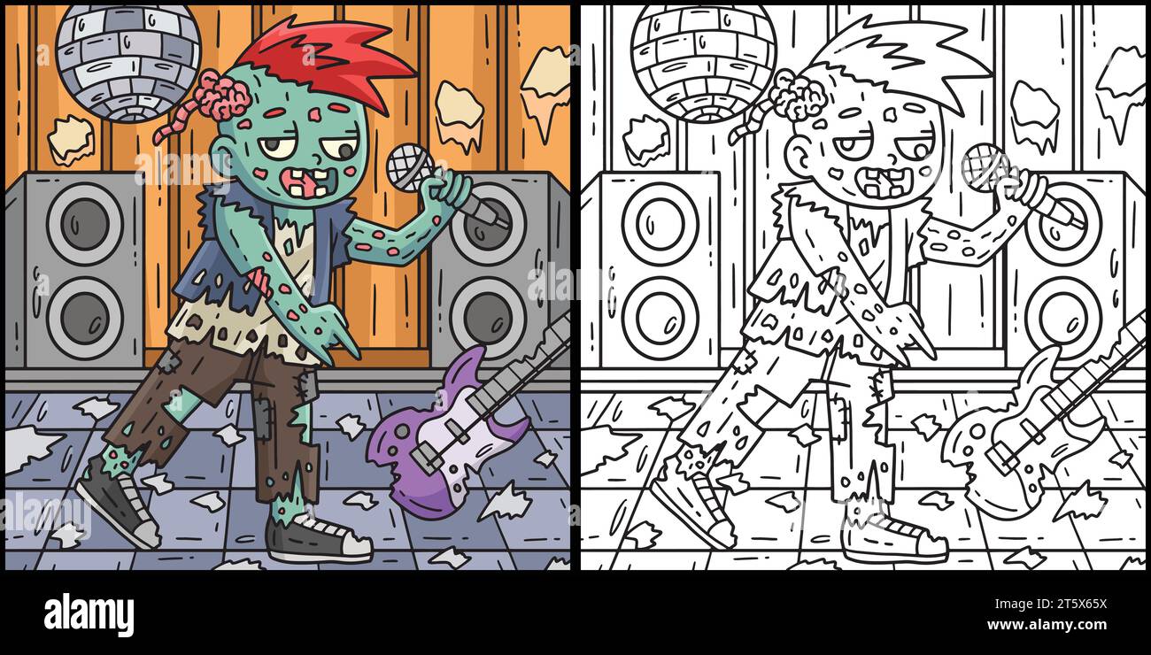 Zombie Rocker Coloring Page Colored Illustration Stock Vector Image ...
