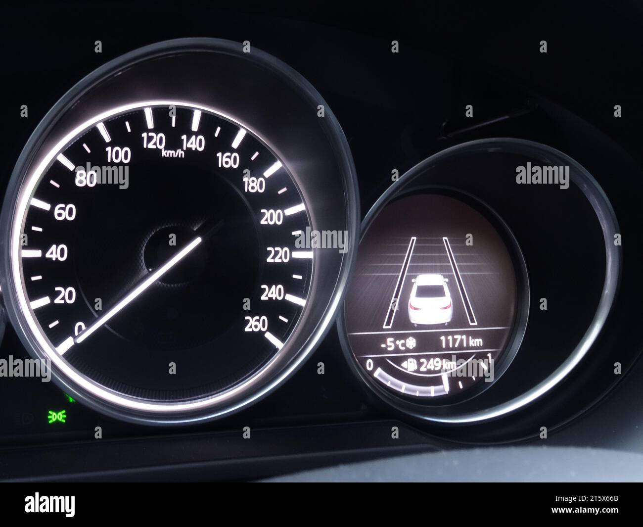 Speedometer and display of active collision prevention assist on car ...