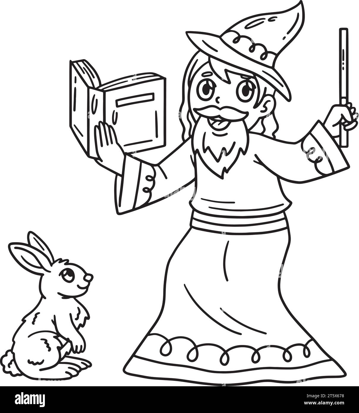 Circus Wizard with Rabbit Isolated Coloring Page Stock Vector Image ...