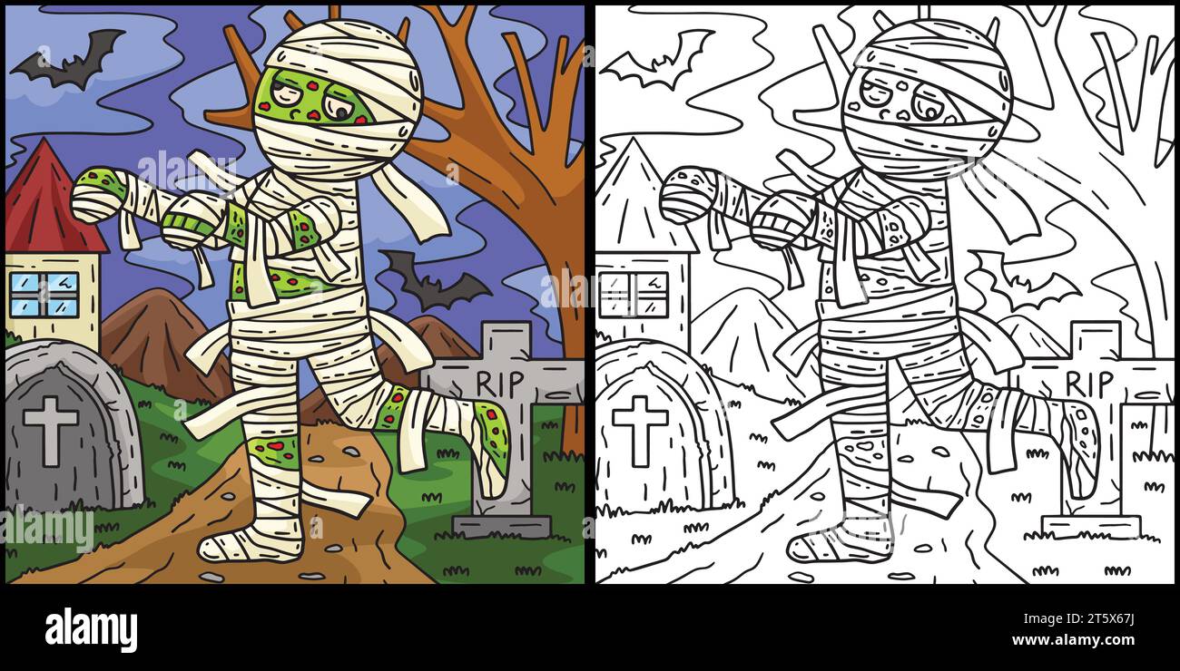 Zombie Mummy Coloring Page Colored Illustration Stock Vector Image ...