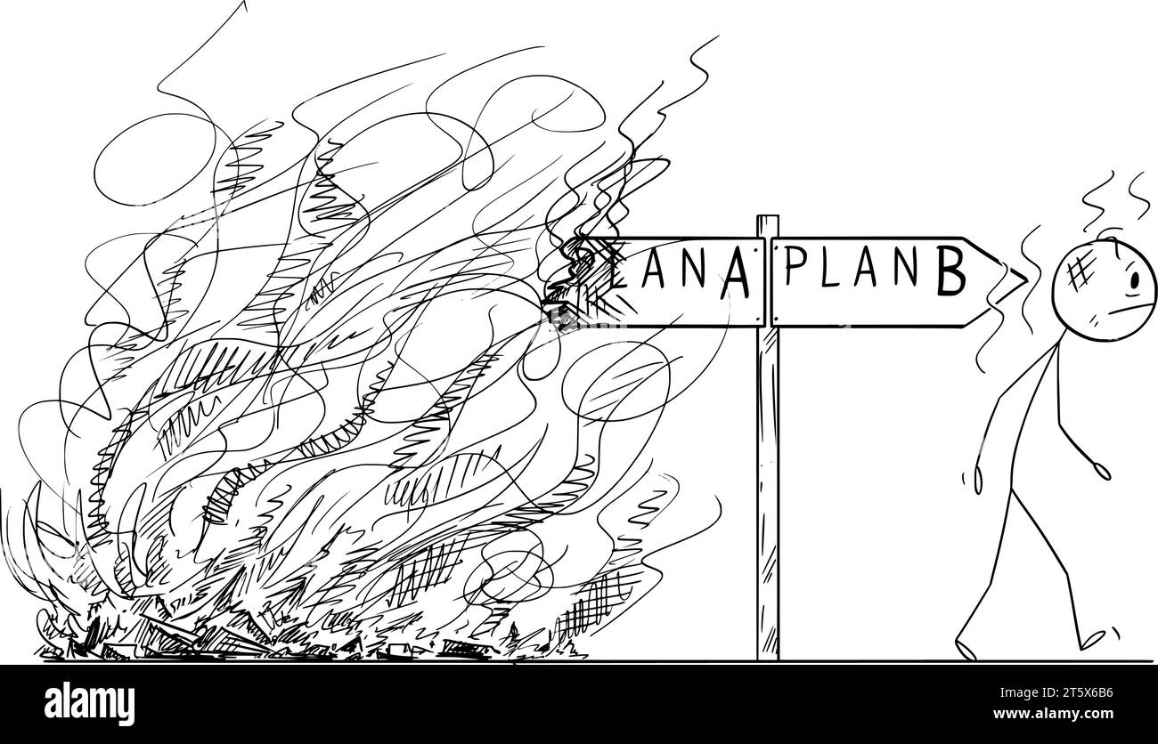 Time for Plan B, Vector Cartoon Stick Figure Illustration Stock Vector ...