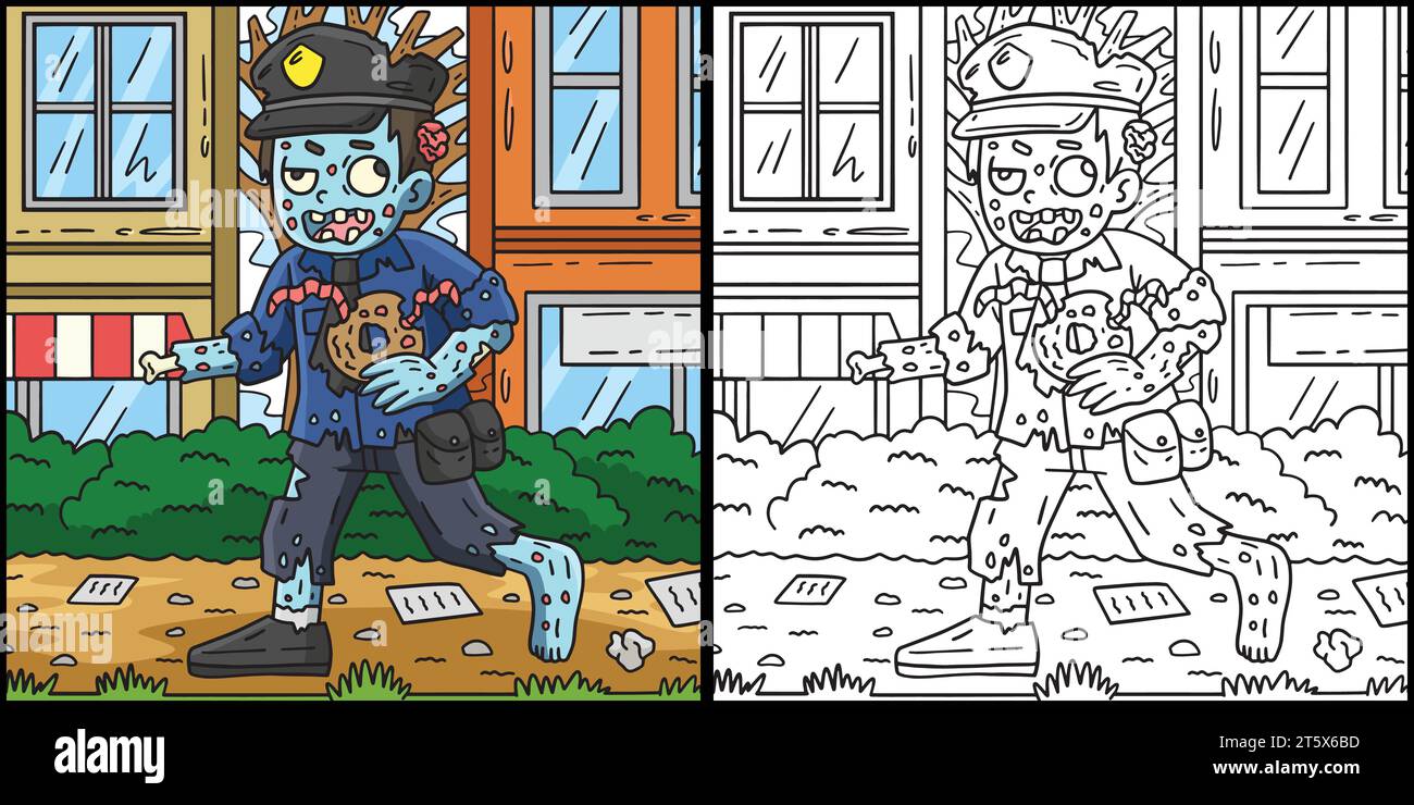 Zombie Police Coloring Page Colored Illustration Stock Vector Image ...