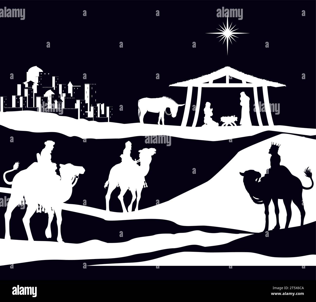 Christmas Nativity Scene Bethlehem Manger Wise Men Stock Vector Image ...