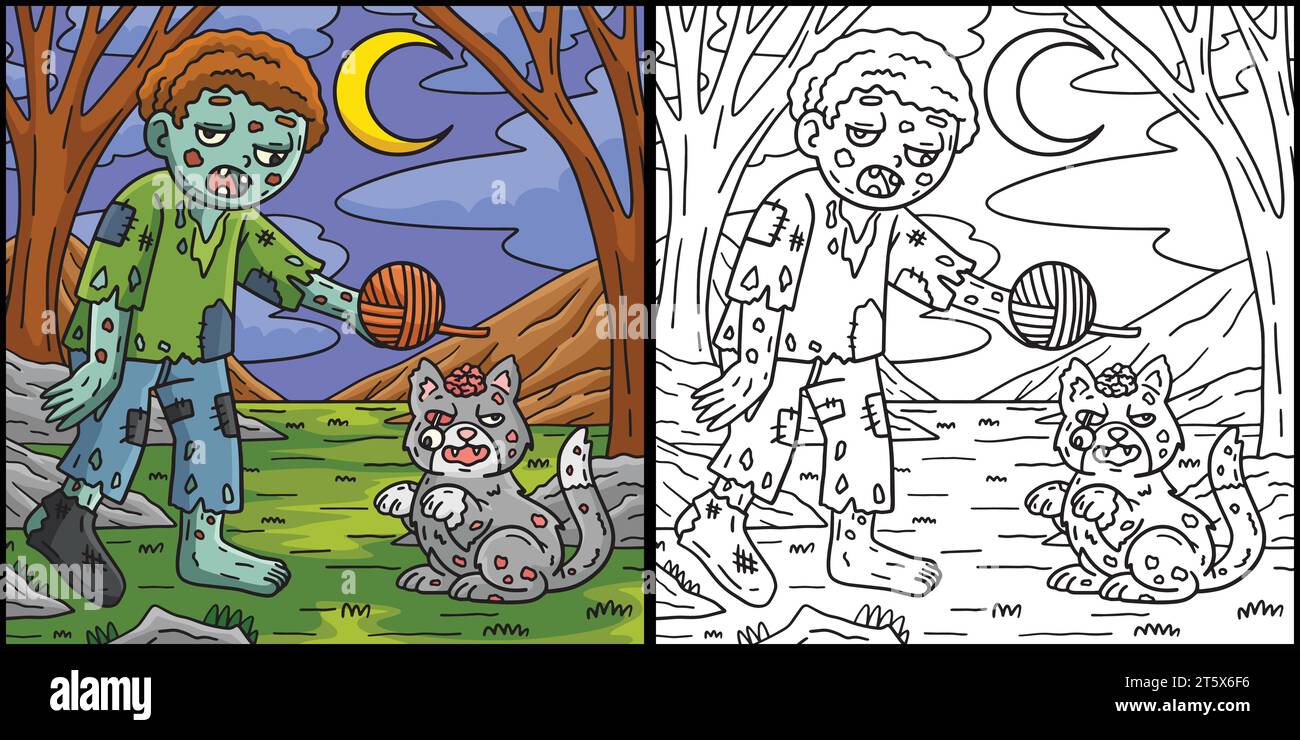 Zombie and Undead Cat Coloring Page Illustration Stock Vector Image ...