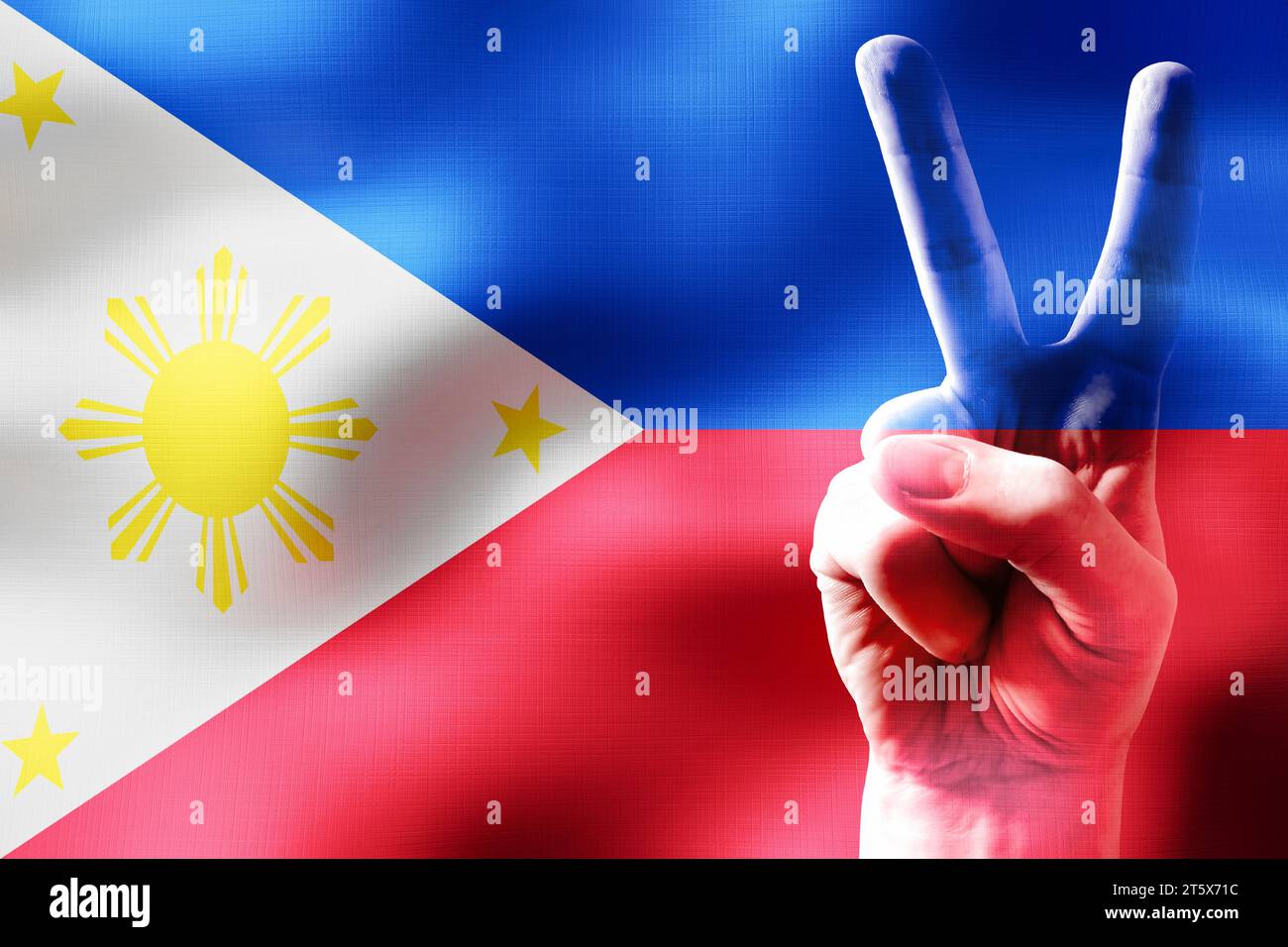 Philippines - two fingers showing peace sign and national flag Stock ...