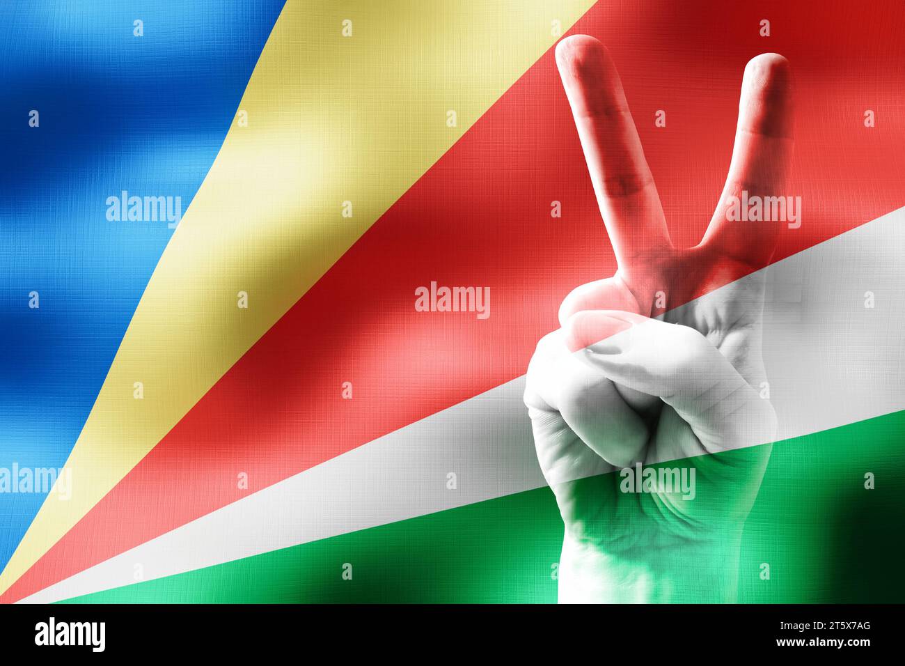 Seychelles - two fingers showing peace sign and national flag Stock ...