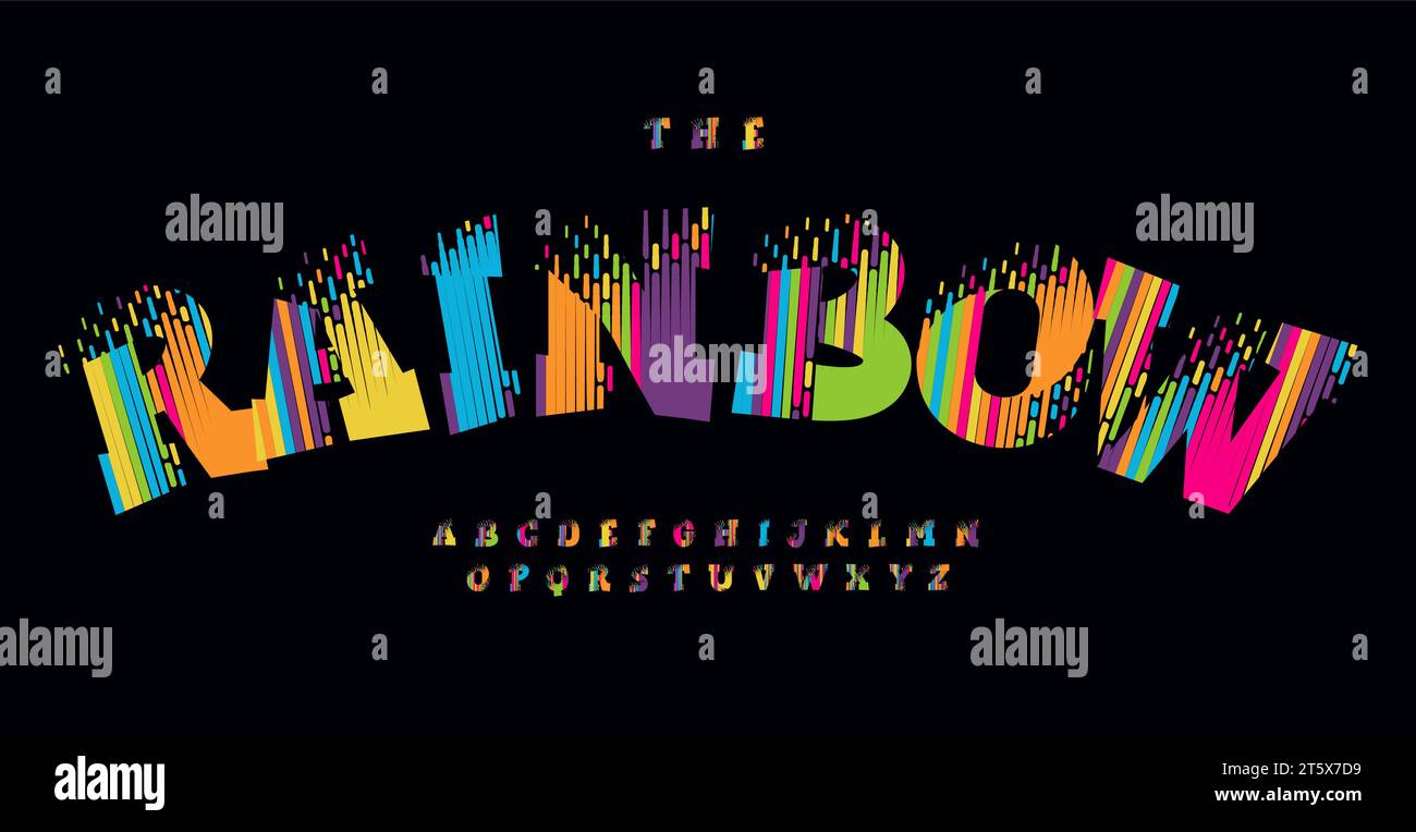 Rainbow colorful alphabet, interactive vibrant font, innovative ...