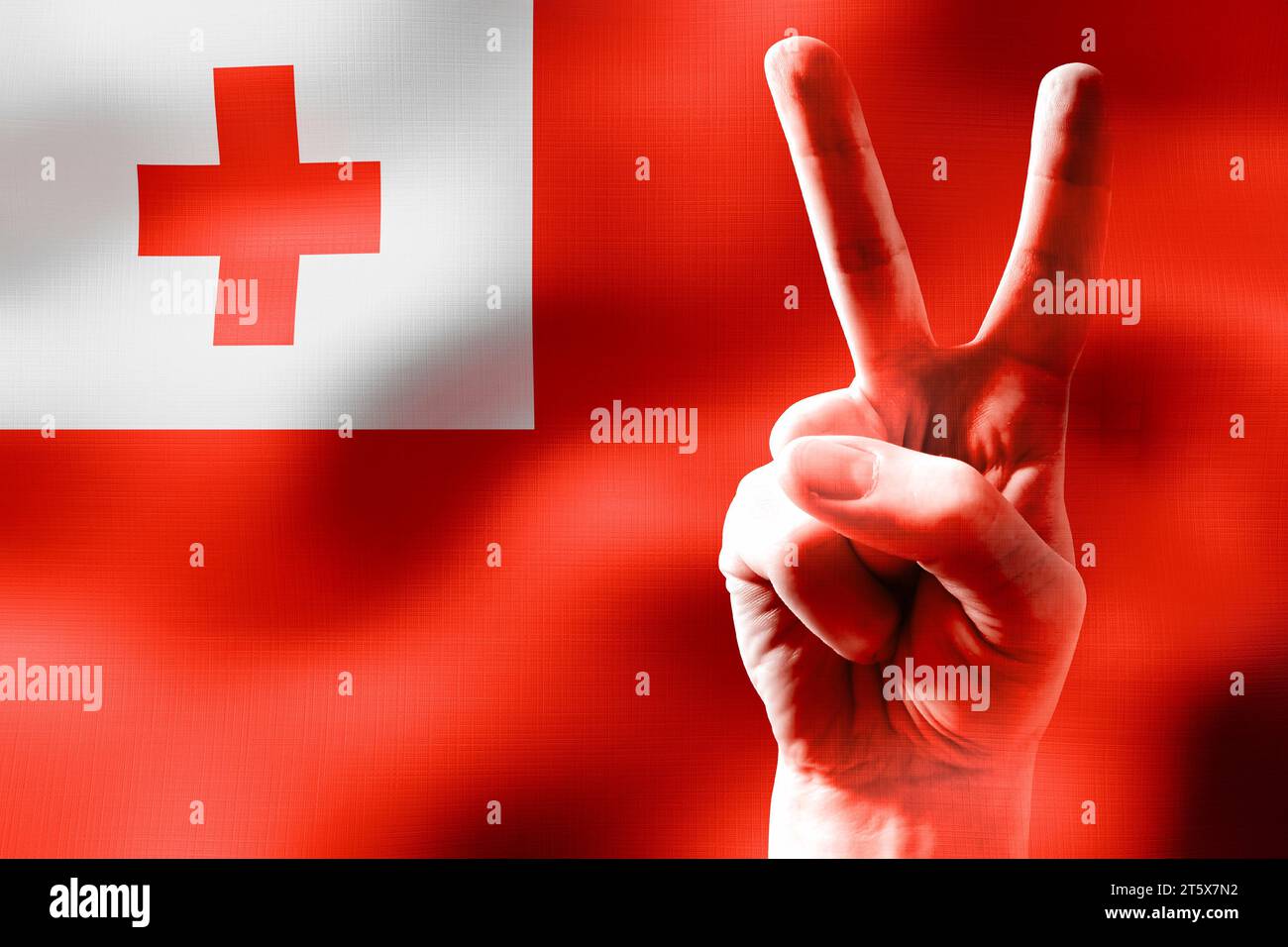 Tonga - two fingers showing peace sign and national flag Stock Photo ...