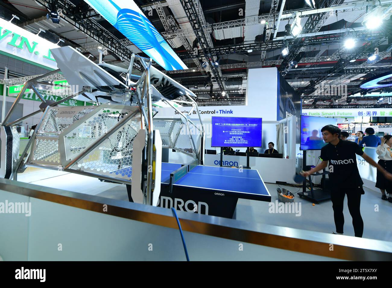 SHANGHAI, CHINA - NOVEMBER 6, 2023 - A table tennis coach robot ...