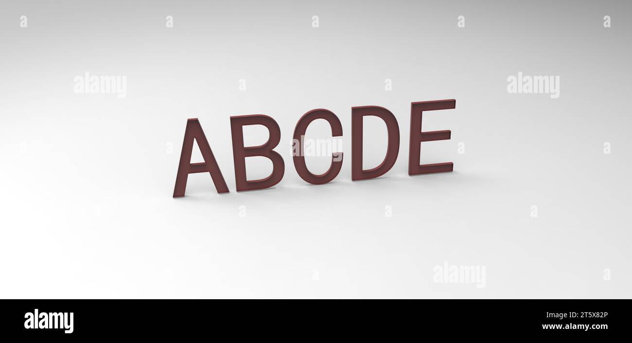 3D font "ABCDE" in white background, computer generated images Stock ...