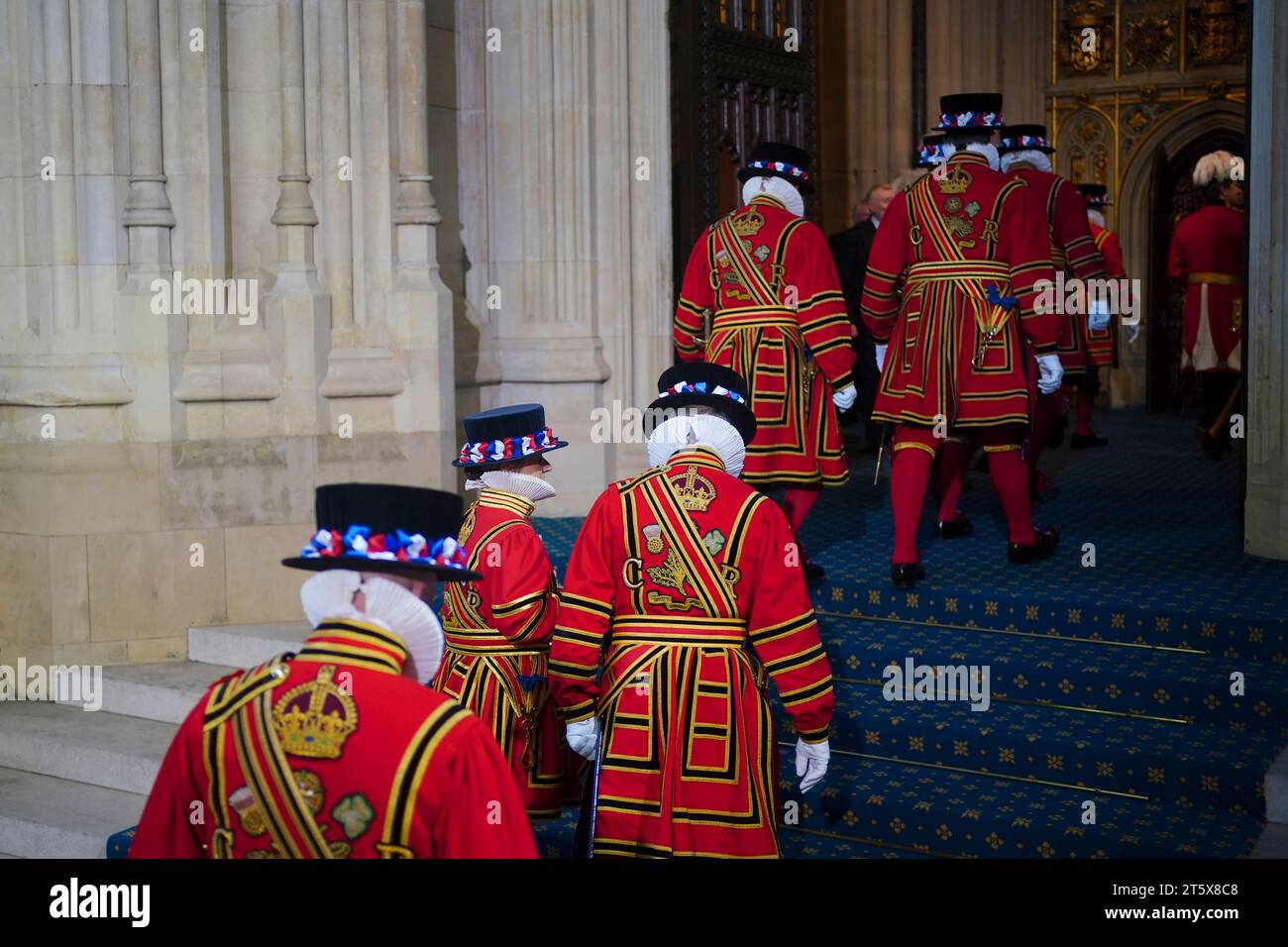 The King's Bodyguard, the Yeomen of the Guard, arrives at the Sovereign's Entrance to the Palace ...