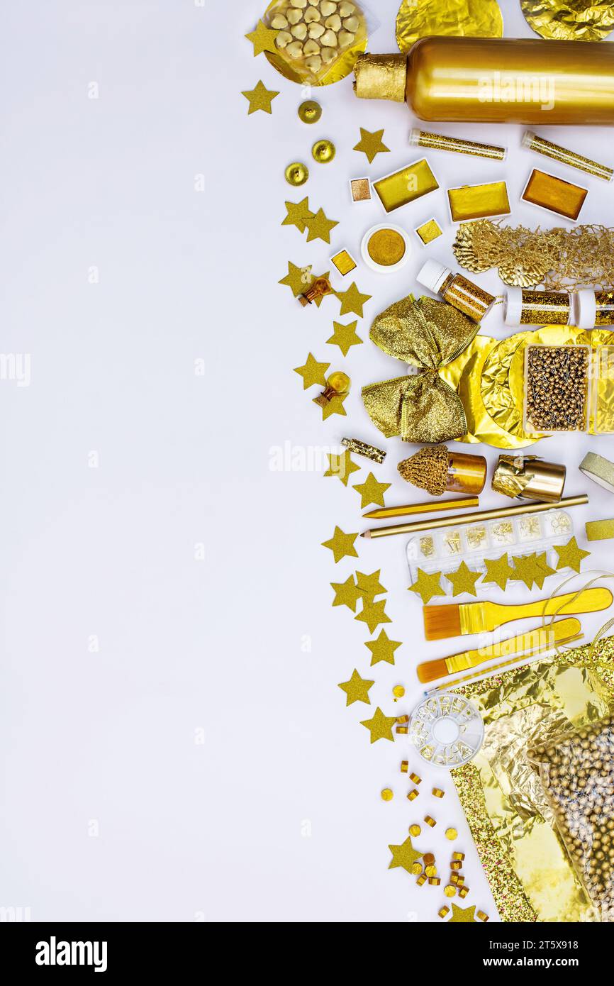 Frame border made of various golden color art and craft supplies ...