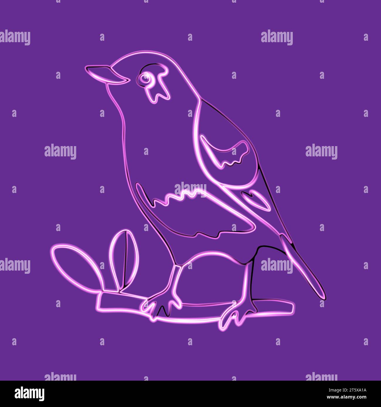Vector isolated illustration of outline bird on branch with neon effect ...