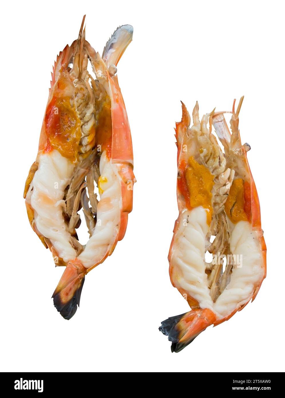 Die cut of Prawns, Grilled river shrimp or Thai shrimp on banana leaf ...