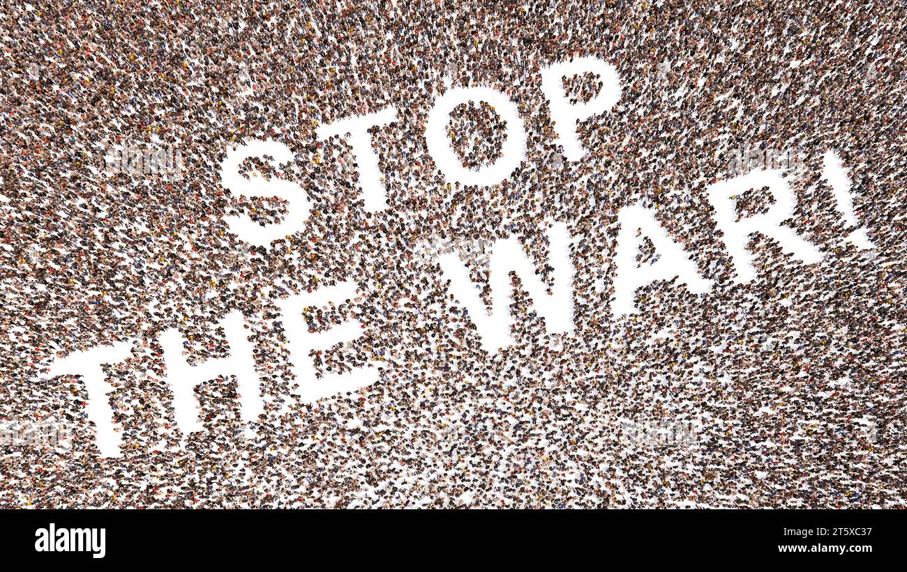 Concept conceptual large community of people forming STOP THE WAR ...