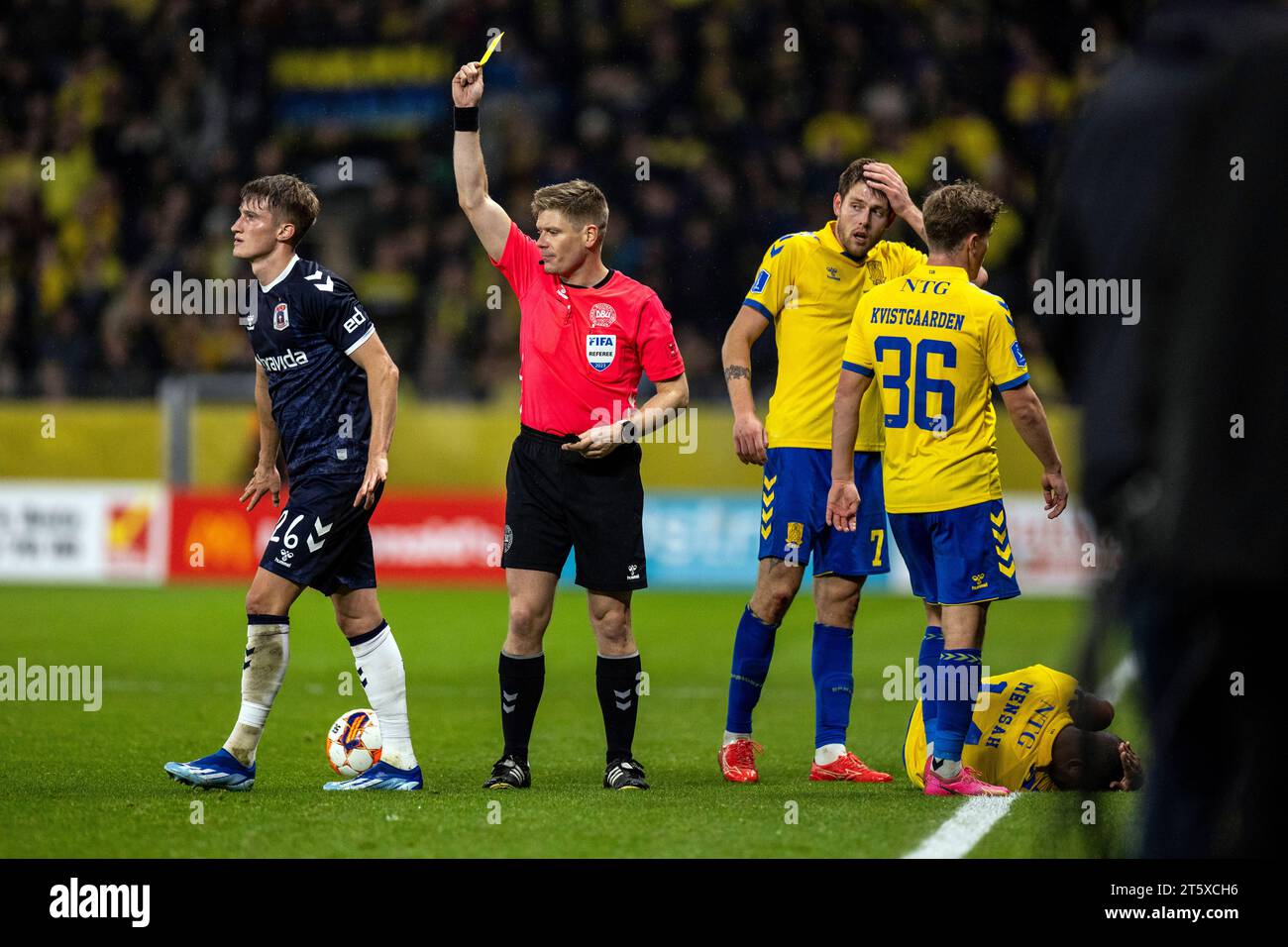 Brondby, Denmark. 06th Nov, 2023. Referee Jakob Sundberg books Jacob ...