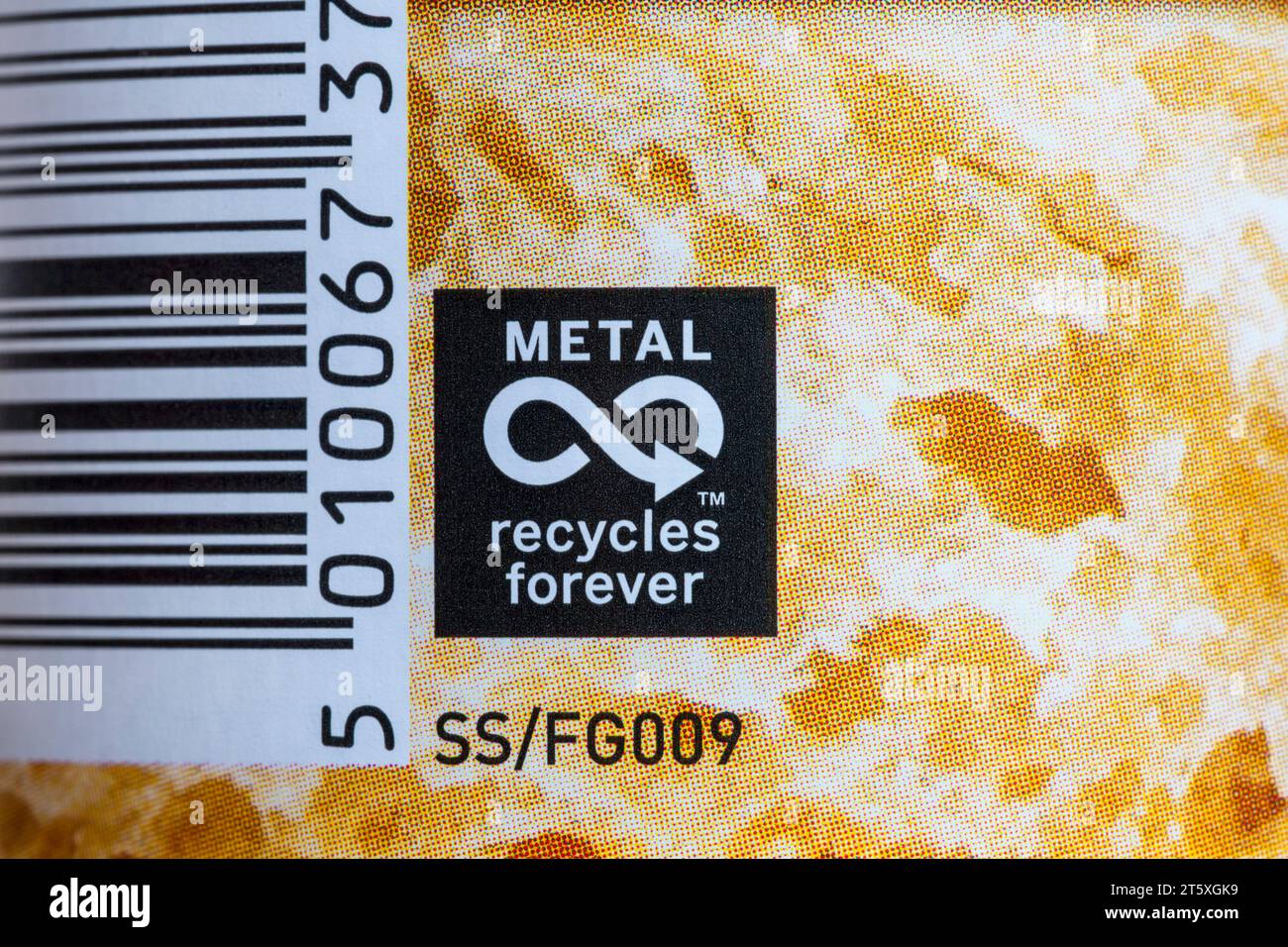 Metal recycles forever logo symbol on tub of Allinson's yeast easy bake ...