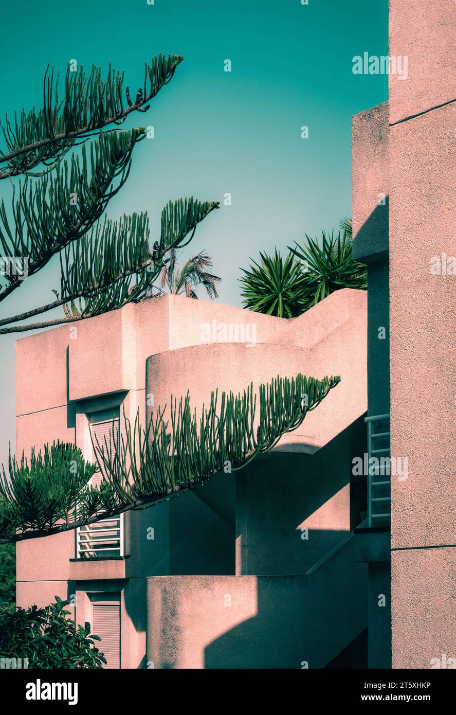 Pastel coloured concrete building Stock Photo - Alamy