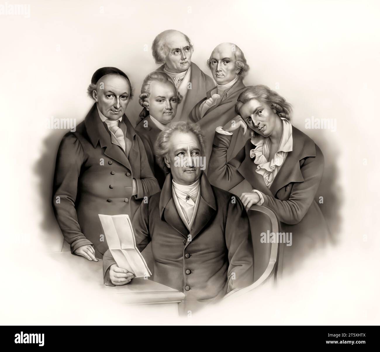 Portraits of six German poets: Johann Wolfgang von Goethe, Friedrich ...