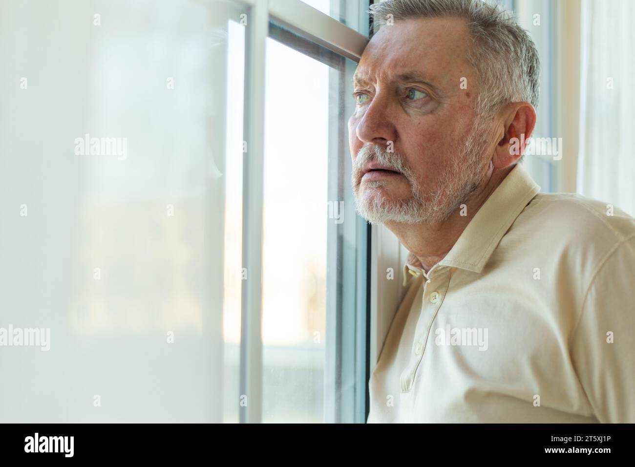 Sad tired lonely disappointed older senior man at home alone. Unhappy ...