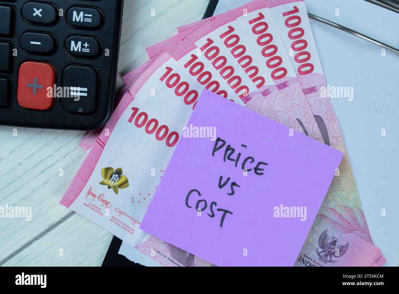 Concept of Price Vs Cost write on sticky notes with Indonesian Currency ...