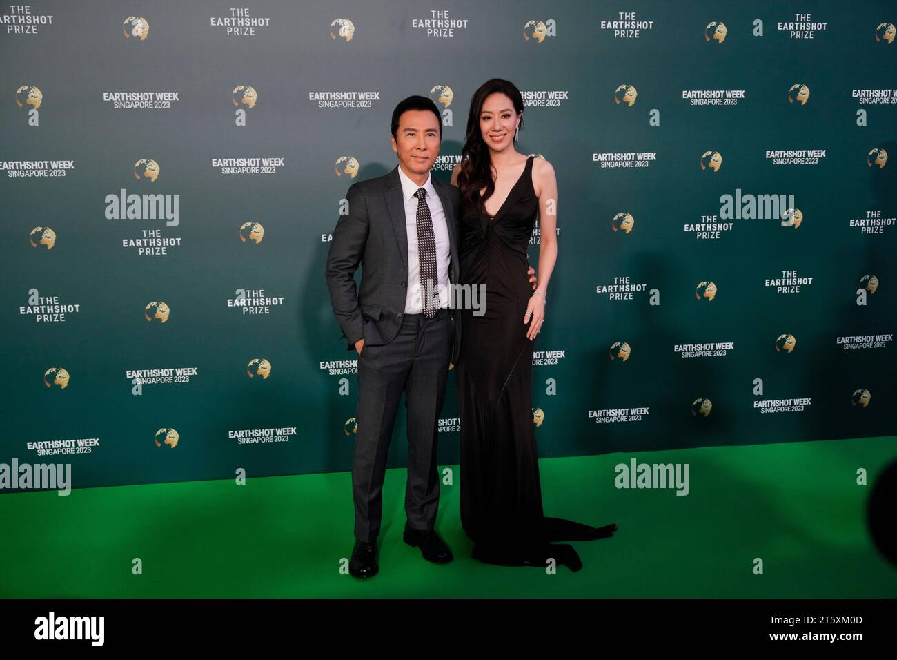 Hong Kong's actor Donnie Yen and his wife Cissy Wang pose on the green carpet for the 2023 ...