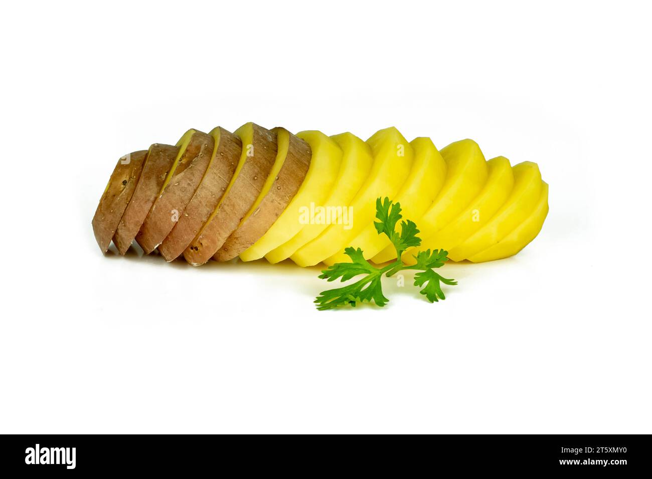 Fresh Raw Peeled Potato with the skin on a white background Stock Photo ...