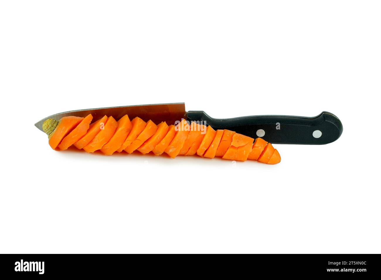 Knife for slicing carrots on the white background Stock Photo - Alamy