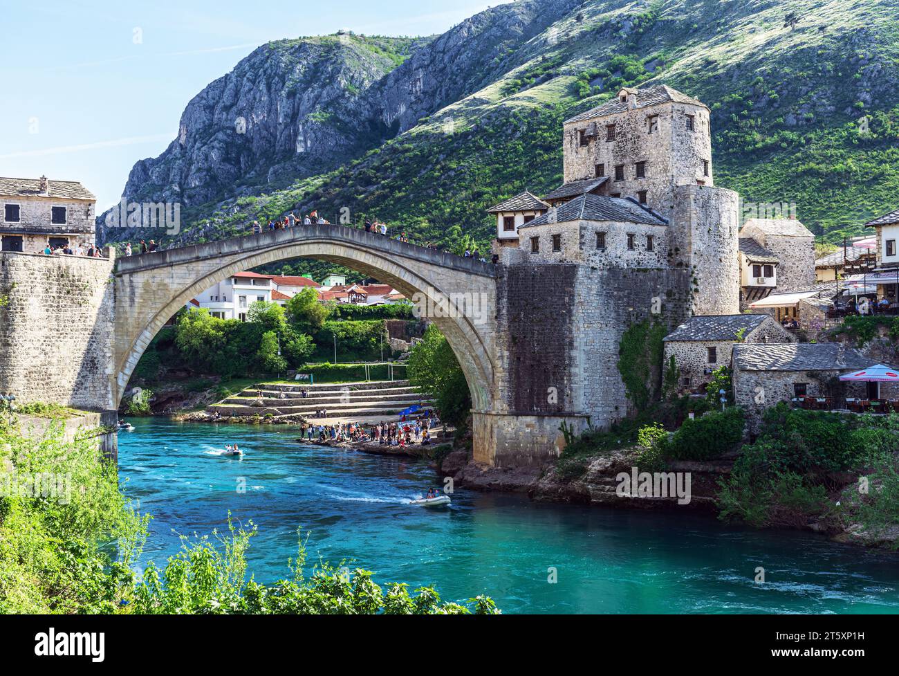 The Old Bridge in Mostar with emerald river Neretva. Bosnia and ...