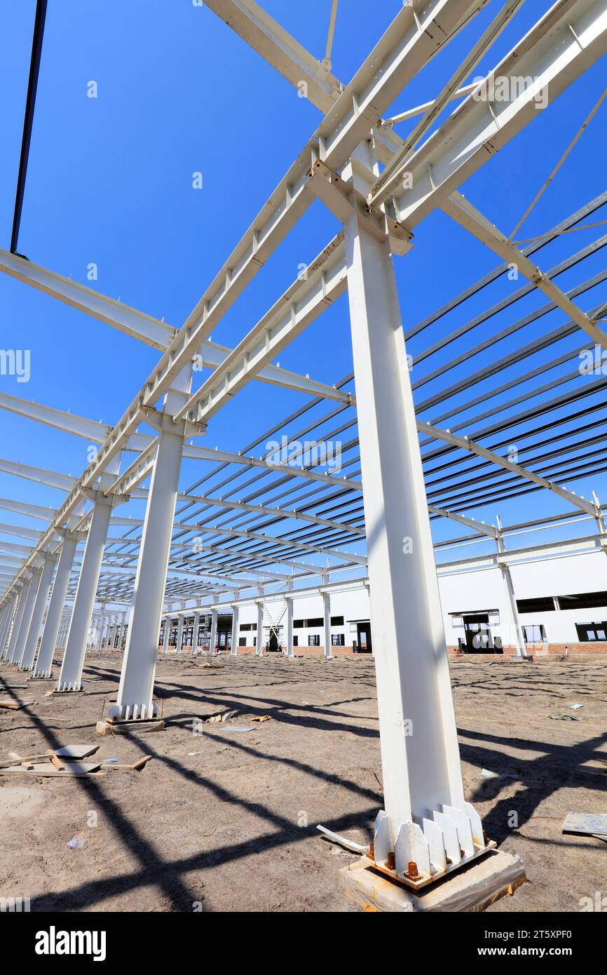 steel girder truss under blue sky, closeup of photo Stock Photo - Alamy