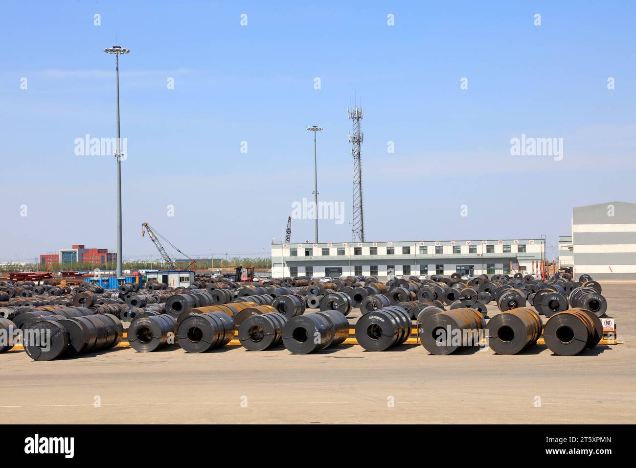 Strip steel in container terminal Stock Photo - Alamy