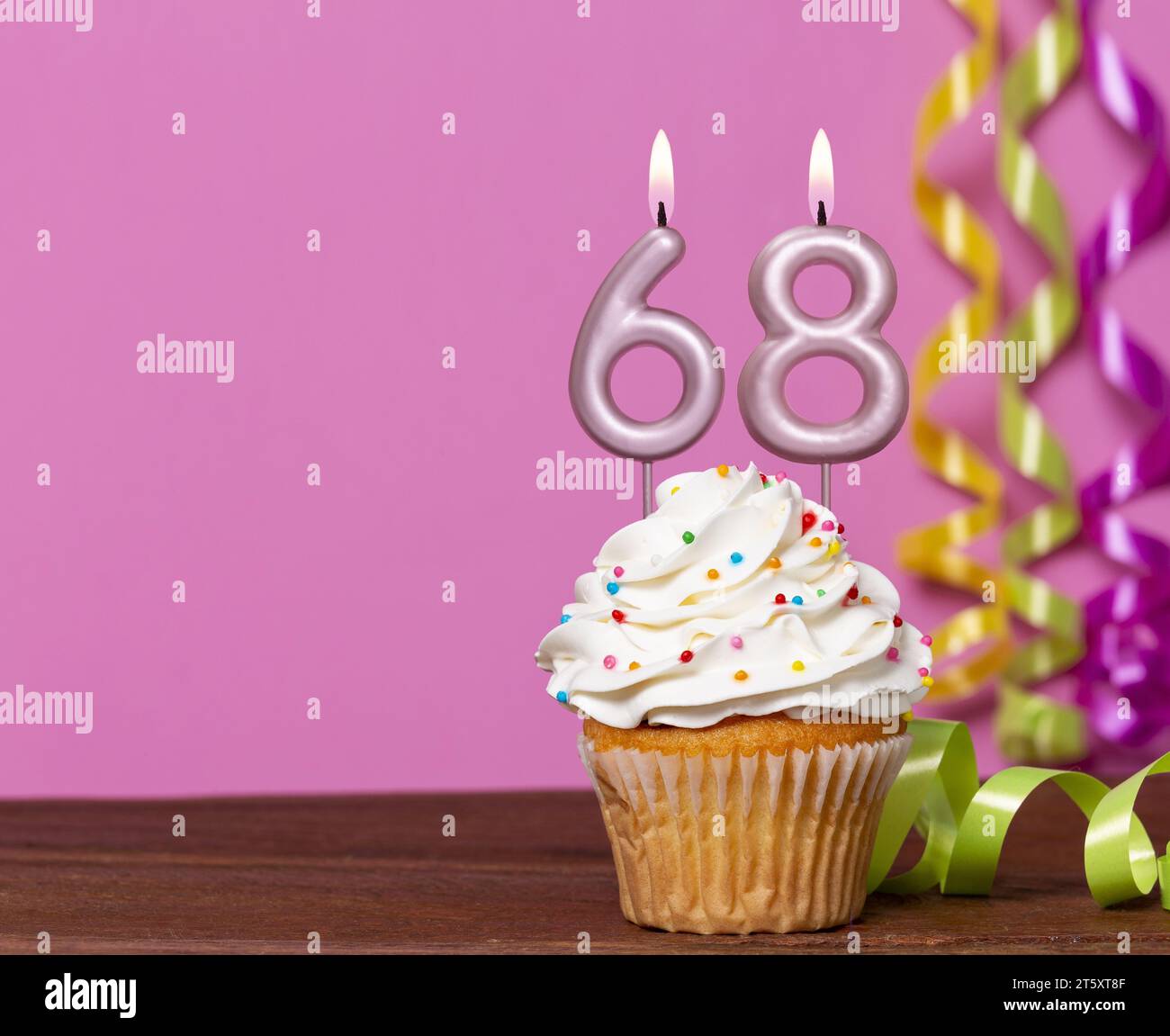Birthday Cake With Candle Number 68 - On Pink Background Stock Photo ...