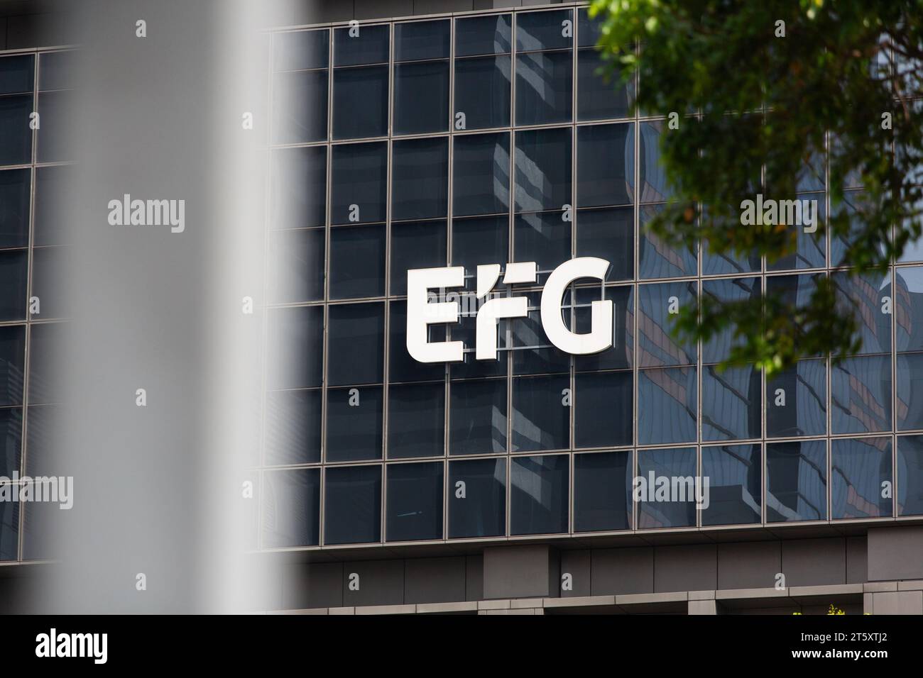 EFG private banking group business signage on the facade of a ...