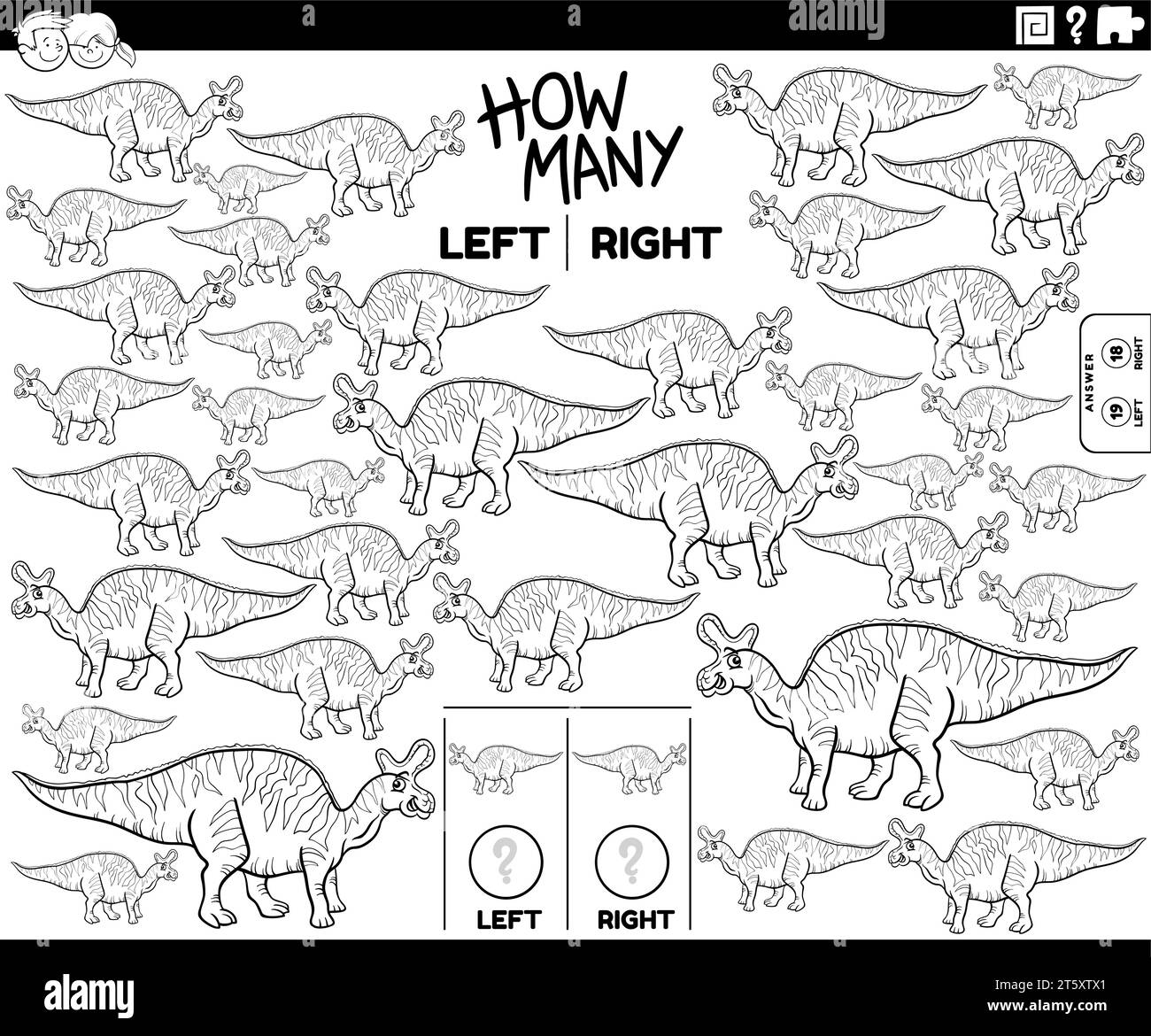 Black and white cartoon illustration of educational game of counting ...