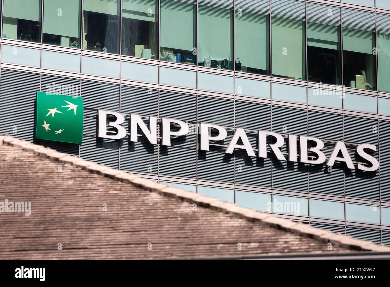BNP Paribas signage and company logo on the exterior of a commercial ...