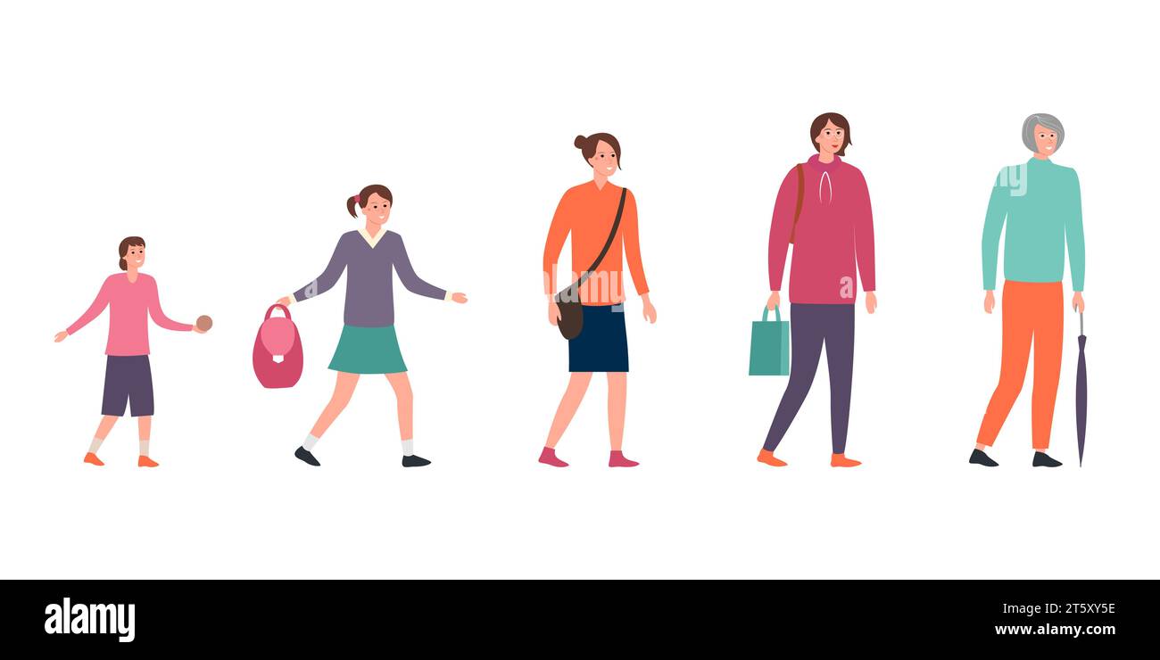 Portrait of a child, girl, woman and grandmother, generation. Flat ...