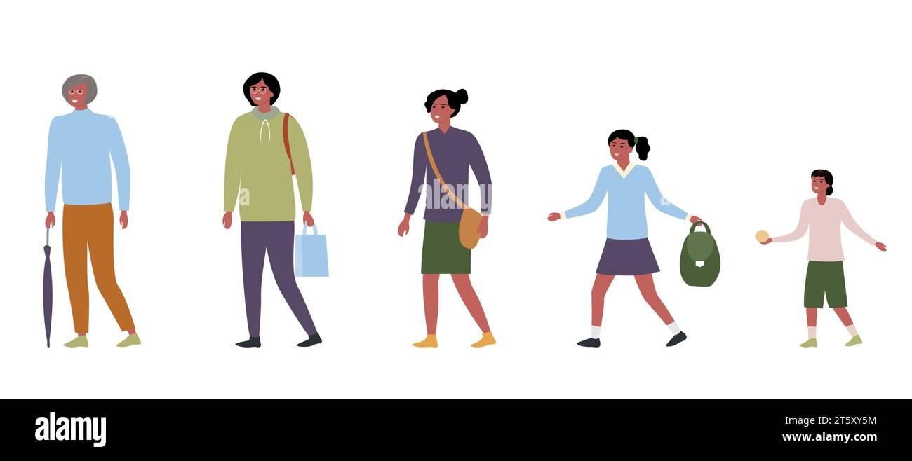 Cartoon portrait of the black generation of women. Flat vector ...