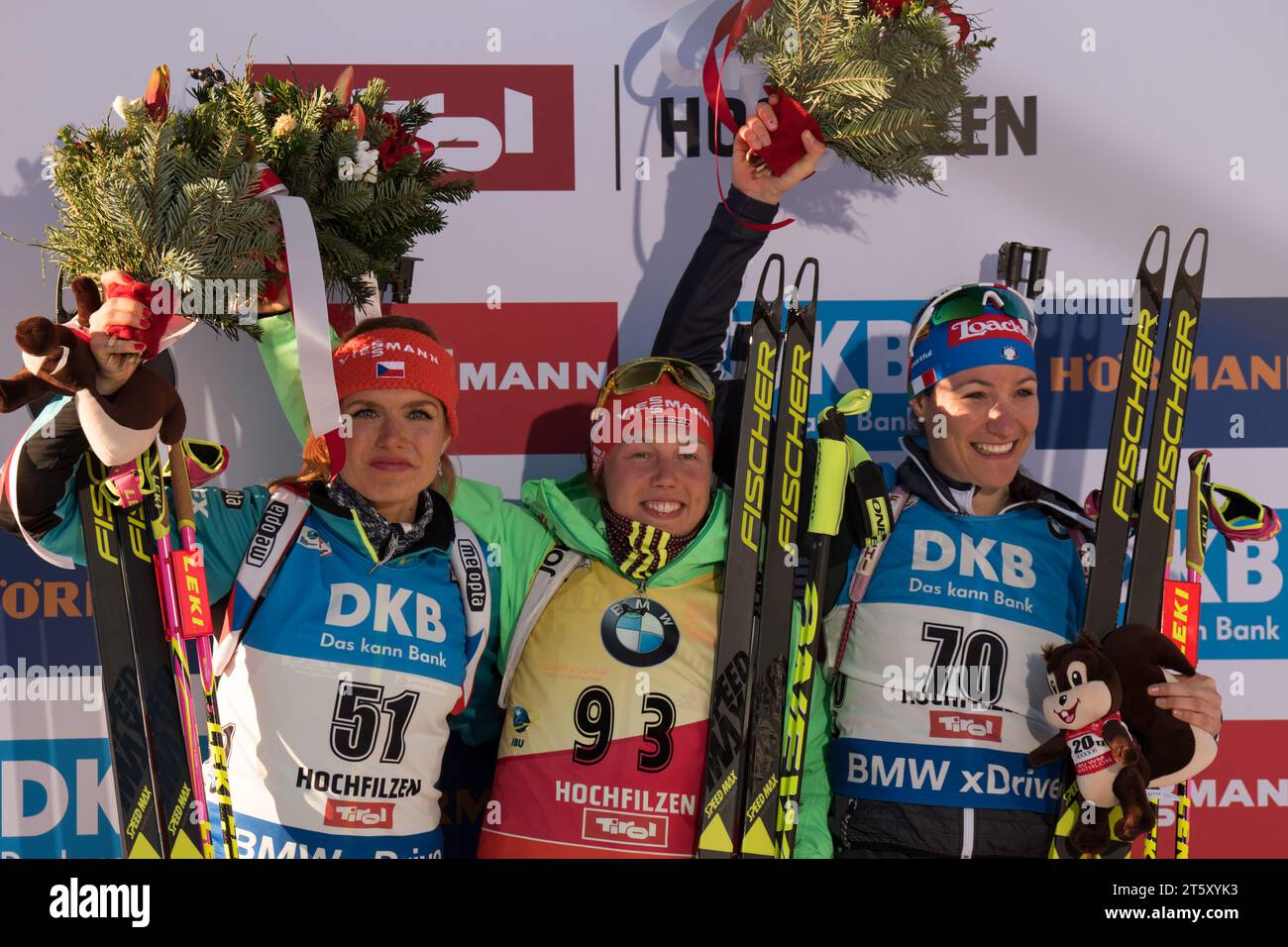 KOUKALOVA Gabriela (CZE) DAHLMEIER Laura (GER) (mitte Weltmeisterin ...